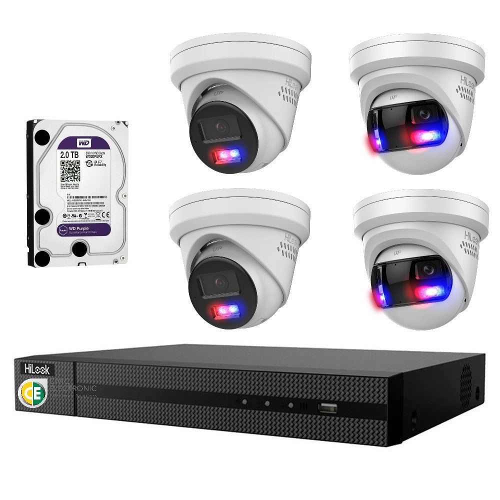 Hikvision HiLook Pro Panoramic CCTV Kit | 4 IP Turret Cameras & NVR