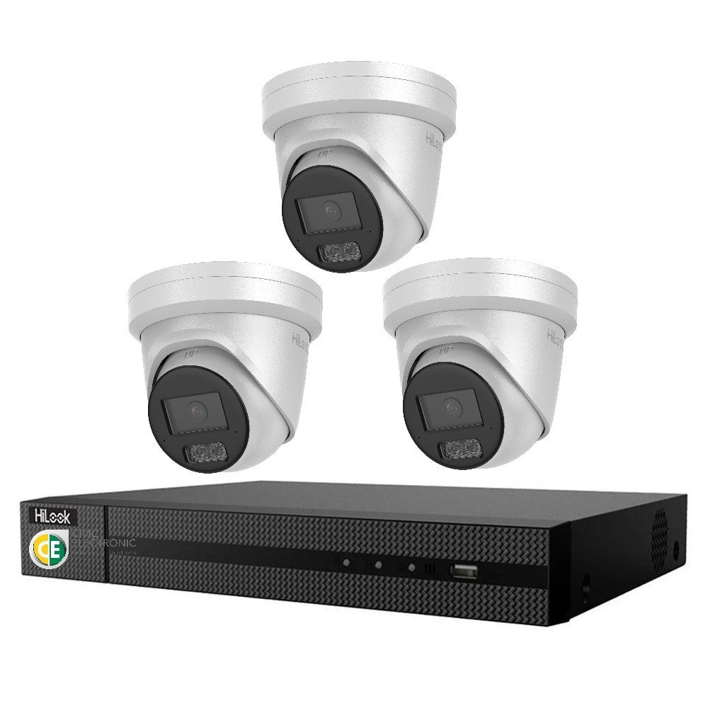 HiLook Hi Color Pro 8MP 4K 4CH CCTV Kit: 3 x IP Hi Color Camera + 4CH