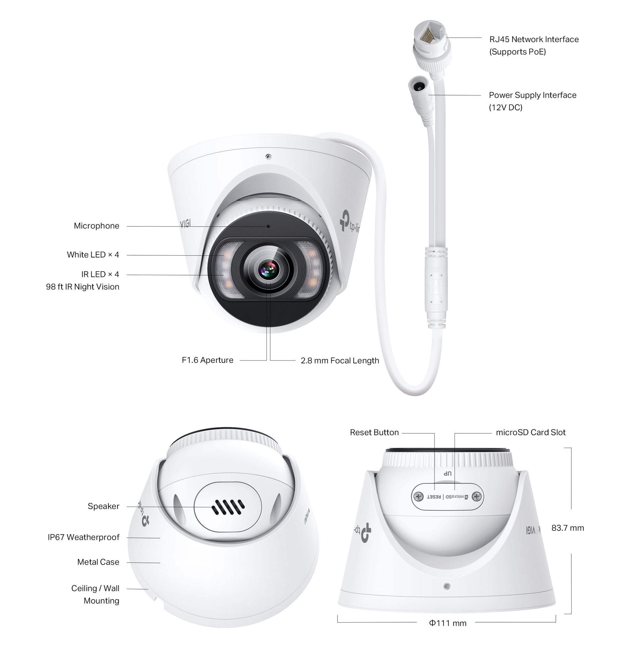 TP-Link 8MP 4CH CCTV Kit: 3 x IP Turret Cameras (Full-Colour Speaker,